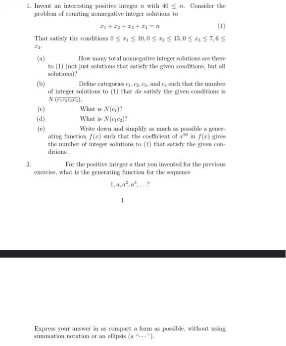 Solved 1. Invent an interesting positive integer n with | Chegg.com