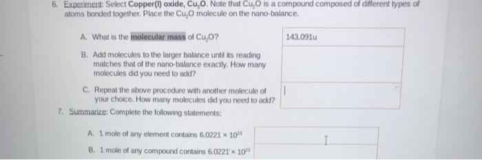 Solved 6. Experiment: Select Copper(1) oxide, Cu,o. Note | Chegg.com