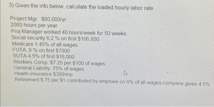 Solved 3) Given the info below, calculate the loaded hourly | Chegg.com