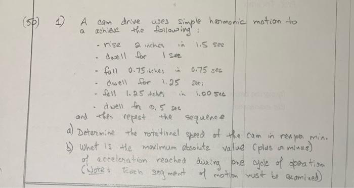 Solved 5b) a Sec 1,00 sec A cam drive wes simple harmonic | Chegg.com