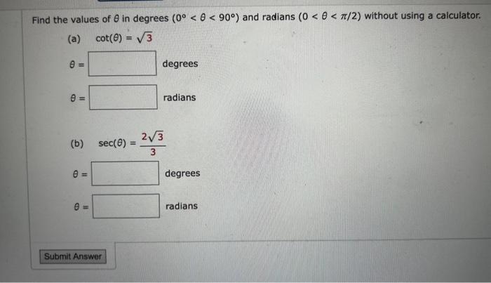 Solved Find the values of θ in degrees (0∘