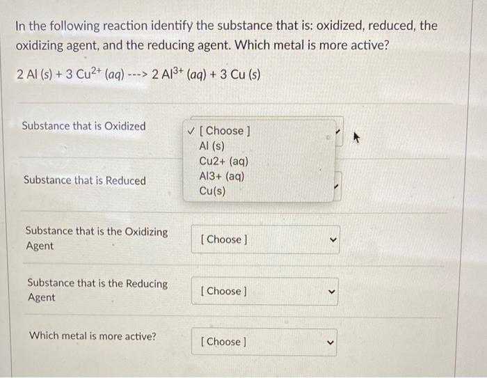 Solved In the following reaction identify the substance that | Chegg.com