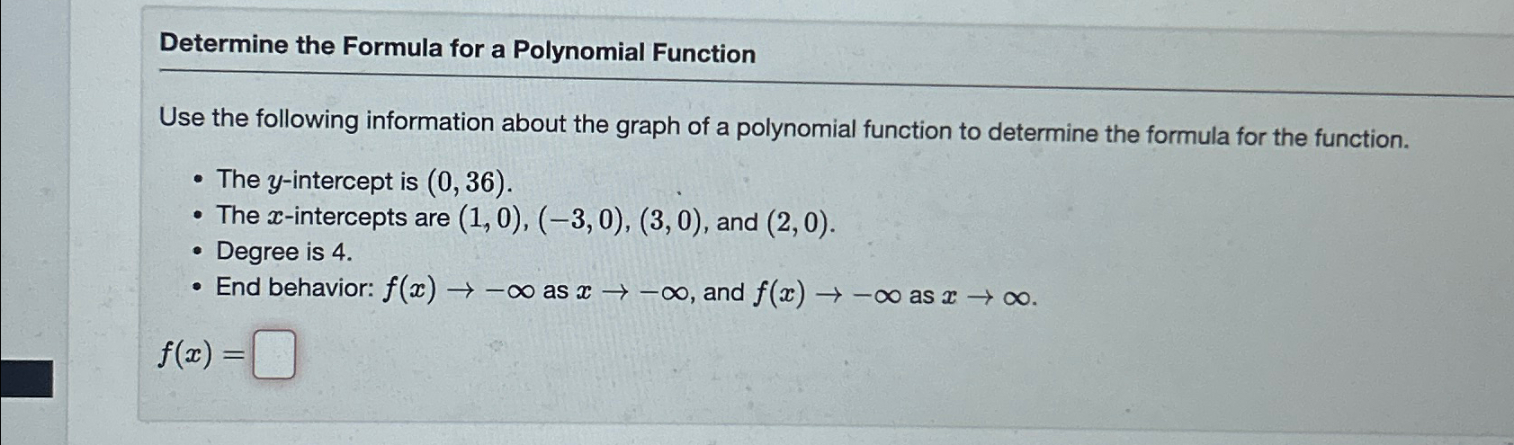 Solved Determine the Formula for a Polynomial FunctionUse | Chegg.com