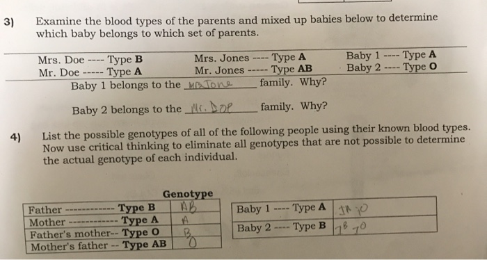 Solved 3) Examine the blood types of the parents and mixed | Chegg.com