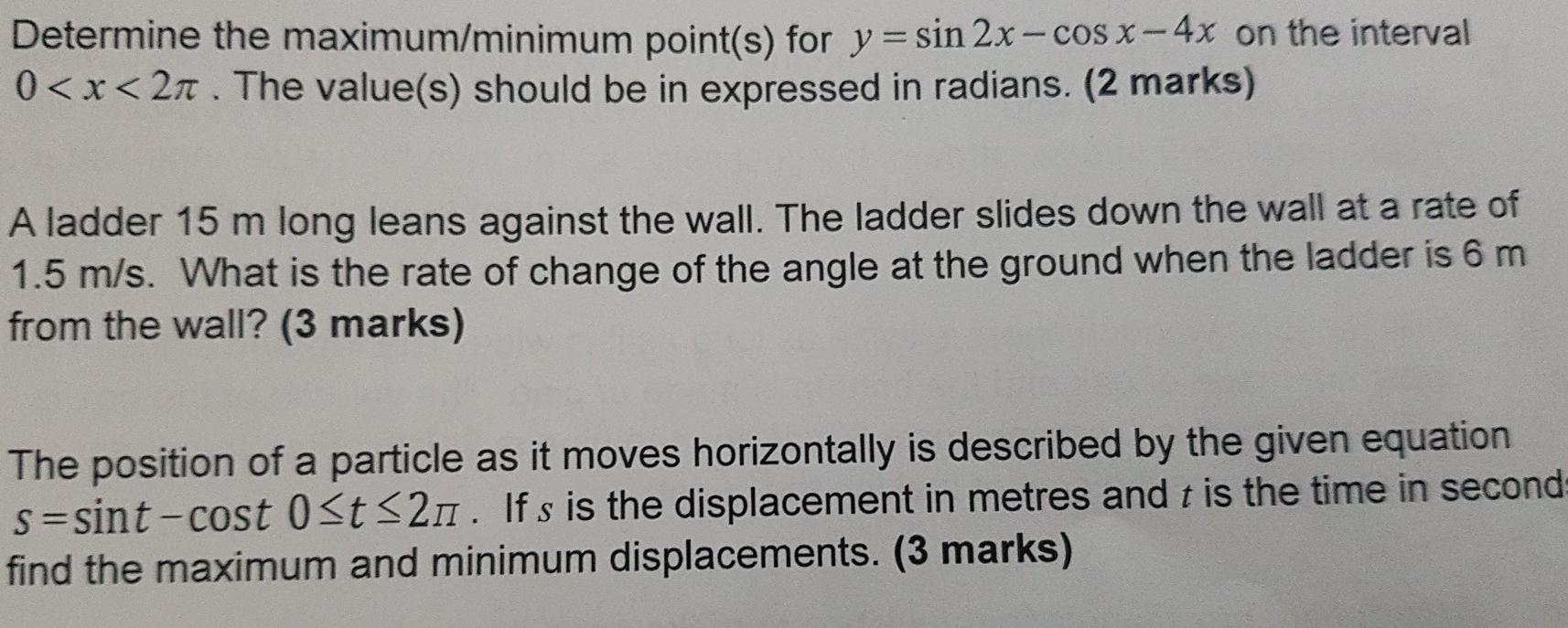 Solved Determine the maximum/minimum point(s) for y = sin 2x | Chegg.com