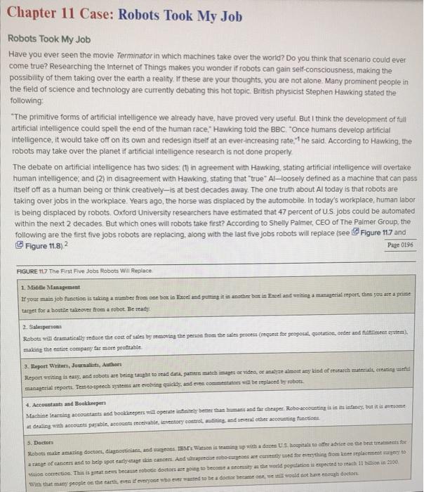 Solved Chapter 11 Case: Robots Took My Job Robots Took My | Chegg.com
