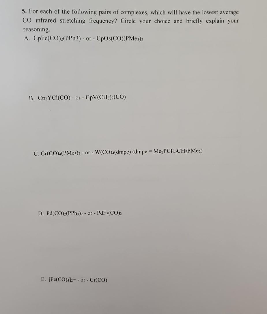 Solved For each of the following pairs of complexes, which | Chegg.com