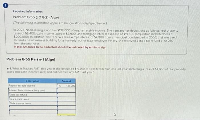 Solved Required information Problem 8-55 (LO 8-2) (Algo) | Chegg.com Solved Required information Problem 8-55 (LO 8-2) (Algo) | Chegg.com