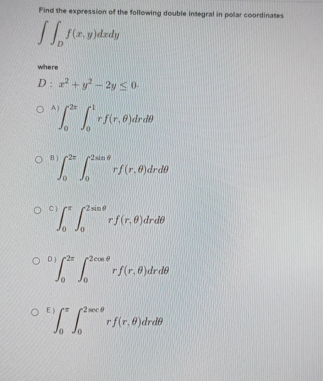 Solved Find the expression of the following double integral | Chegg.com