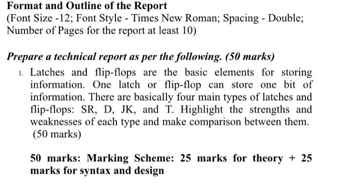 Solved Format and Outline of the Report (Font Size -12; Font | Chegg.com