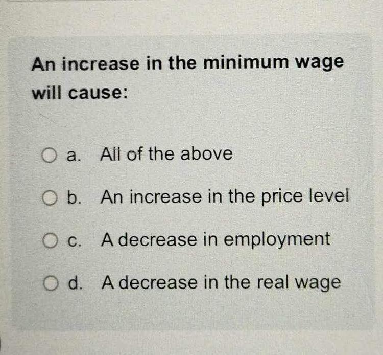 Solved An increase in the minimum wage will cause:a. ﻿All of | Chegg.com