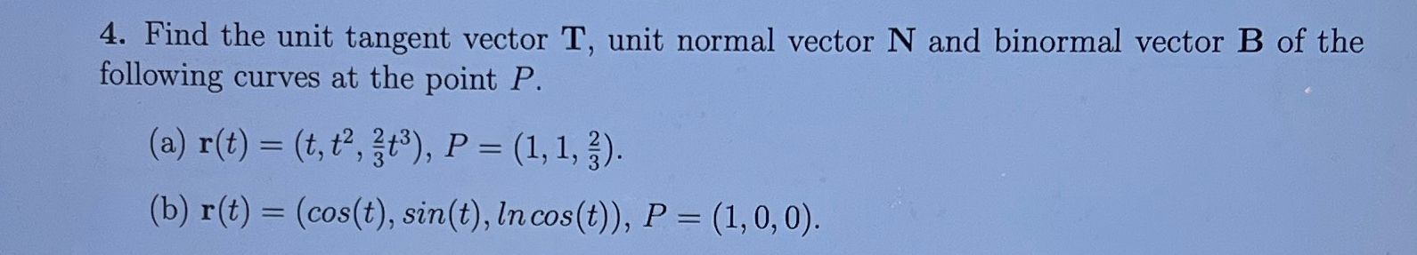 Solved Find The Unit Tangent Vector T ﻿unit Normal Vector N