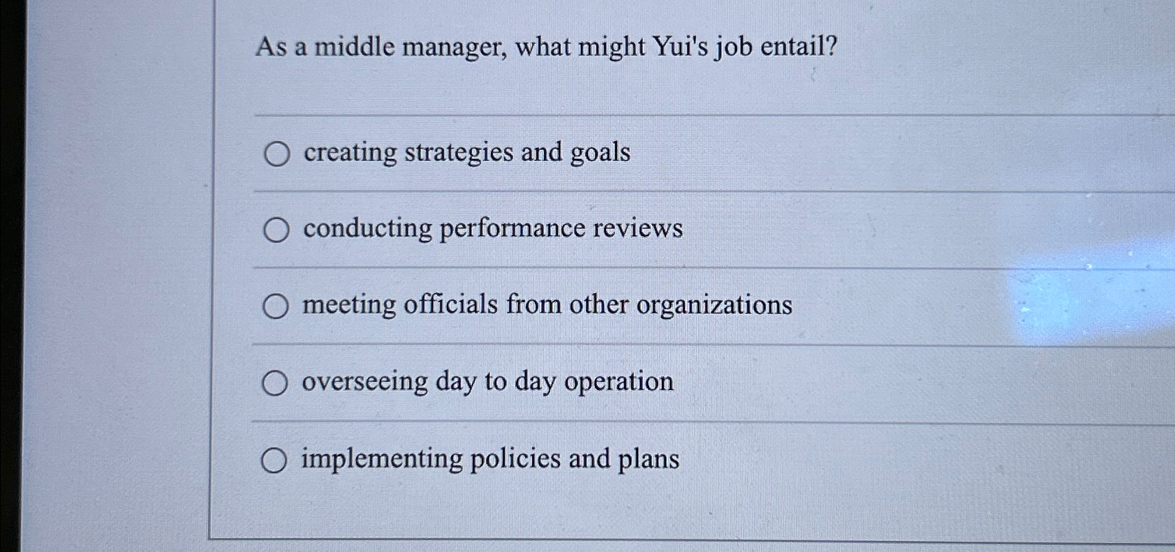 Solved As a middle manager, what might Yui's job | Chegg.com