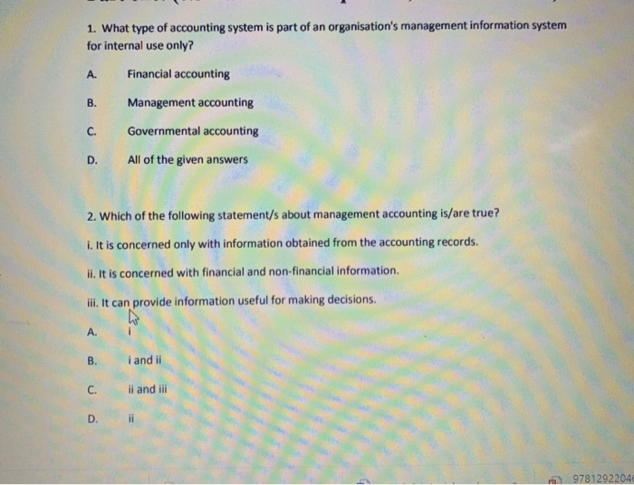 Solved 1. What type of accounting system is part of an | Chegg.com