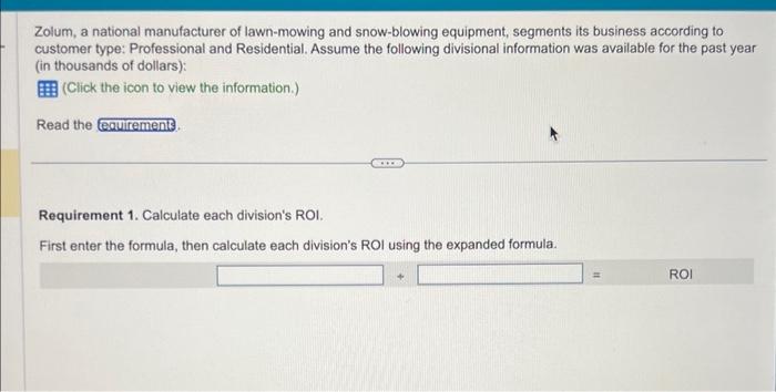 Solved Zolum, a national manufacturer of lawn-mowing and | Chegg.com