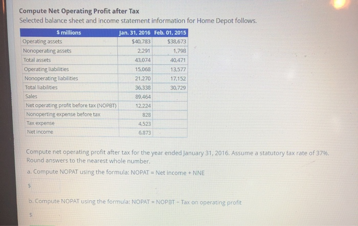 Solved Compute Net Operating Profit after Tax Selected | Chegg.com