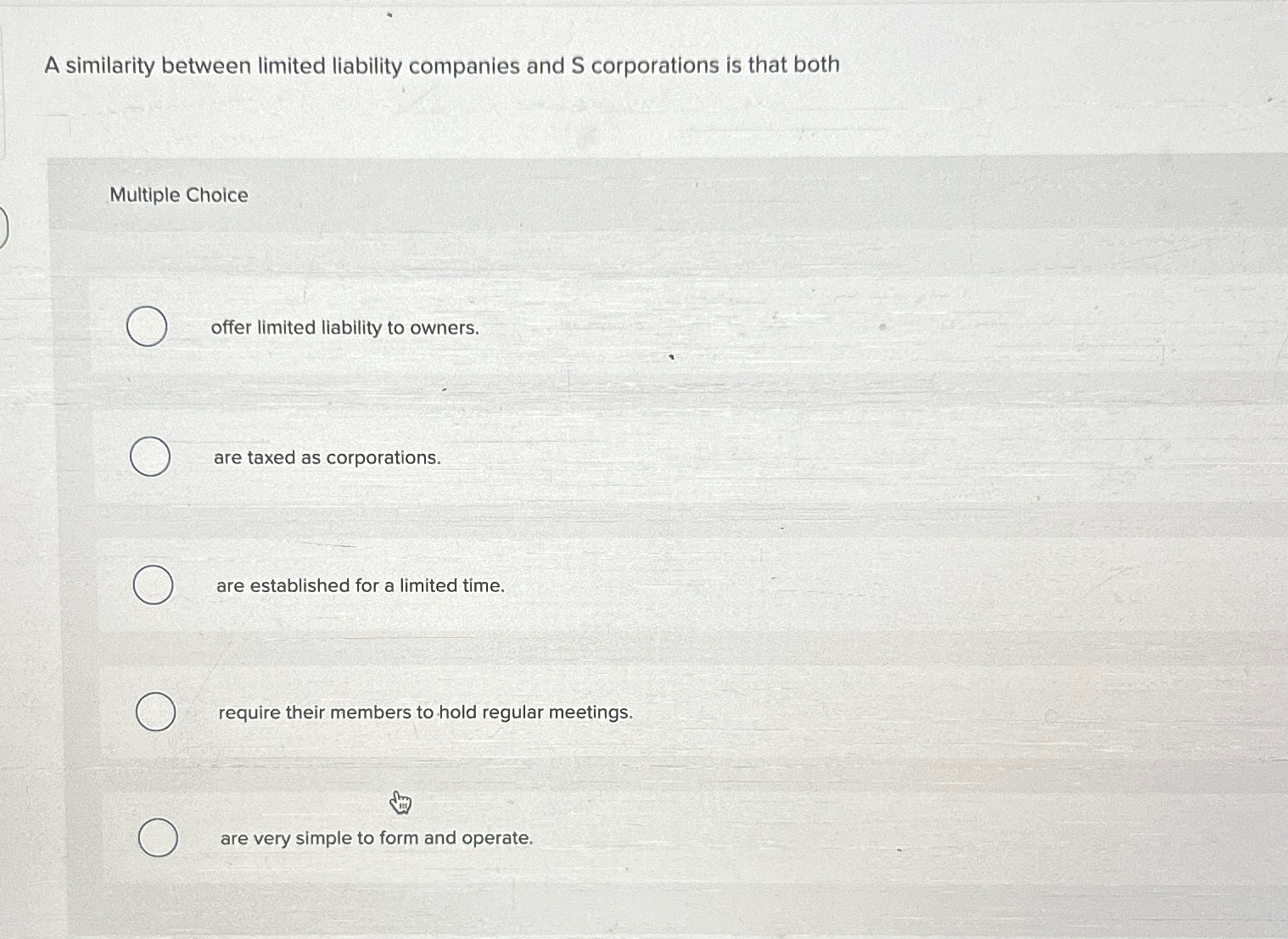 Solved A similarity between limited liability companies and | Chegg.com