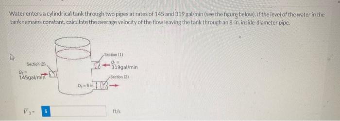 Solved Water enters a cylindrical tank through two pipes at | Chegg.com