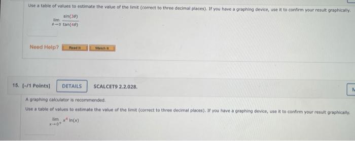 Solved Use a table of values to estimate the value of the | Chegg.com