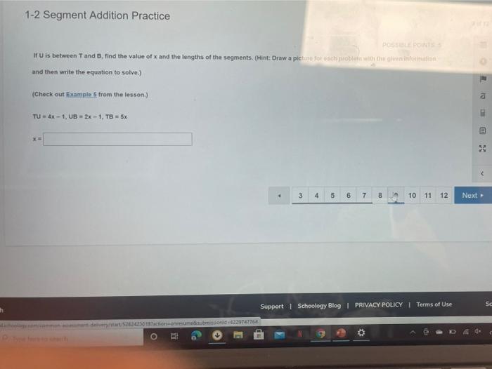 Solved 1-2 Segment Addition Practice Find x if point M is | Chegg.com