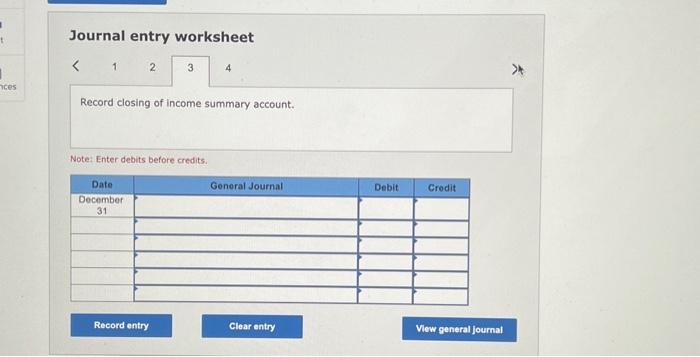 Solved Journal entry worksheet Record closing of debit | Chegg.com