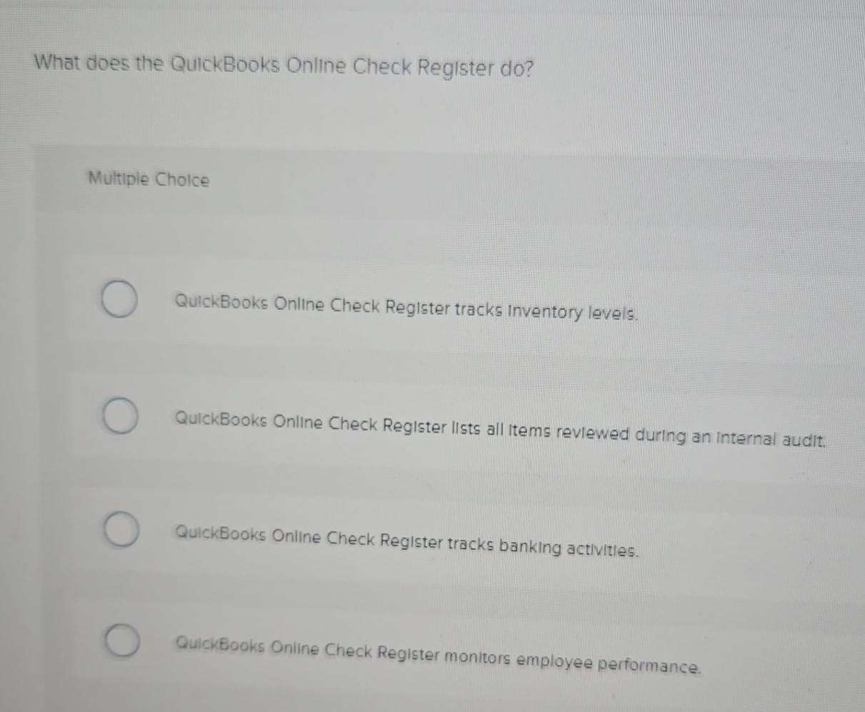 Solved What does the QuickBooks Online Check Register | Chegg.com