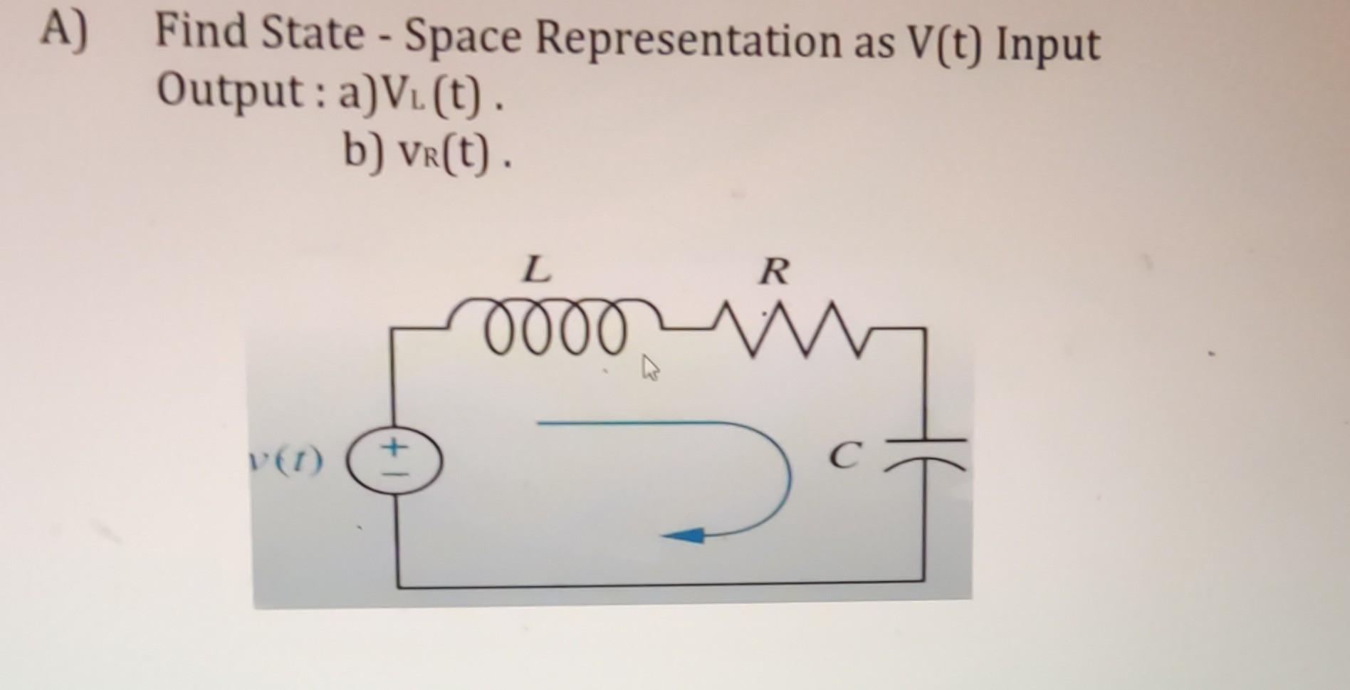 Solved Find State - Space Representation as V(t) Input | Chegg.com