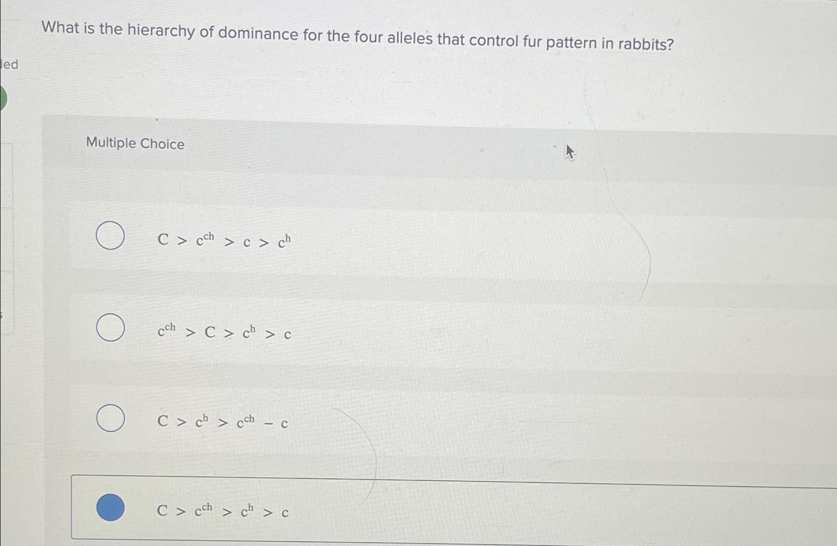 Solved What is the hierarchy of dominance for the four | Chegg.com