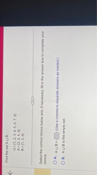 Solved Find the setA∪B. | Chegg.com