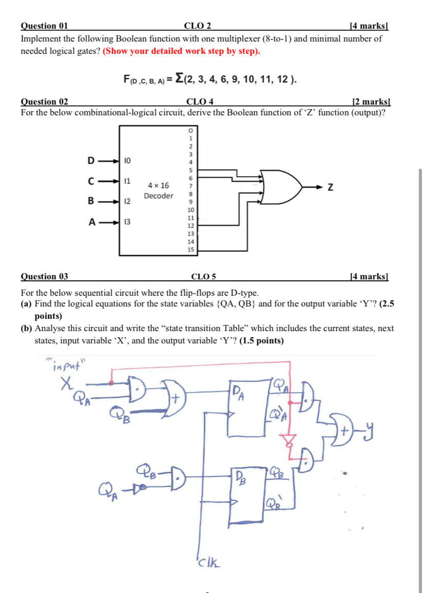 Solved Question 01CLO 2 ﻿marks]Implement the following | Chegg.com