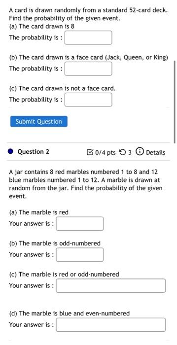 Solved A card is drawn randomly from a standard 52 -card | Chegg.com