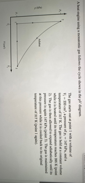 Solved A heat engine using a monatomic gas follows the cycle | Chegg.com