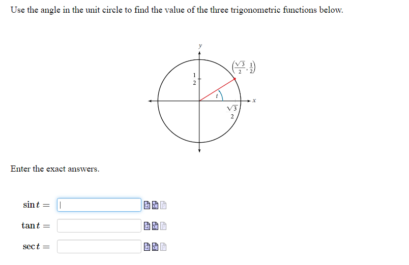 Solved Use the angle in the unit circle to find the value of | Chegg.com