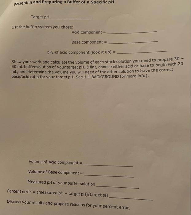 Solved Designing and Preparing a Buffer of a Specific pH | Chegg.com