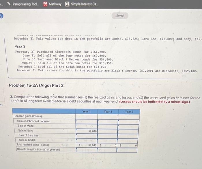 Solved Required information Problem 15-2A (Algo) Recording, | Chegg.com