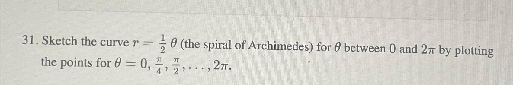Solved Sketch the curve r=12θ (the spiral of Archimedes) | Chegg.com