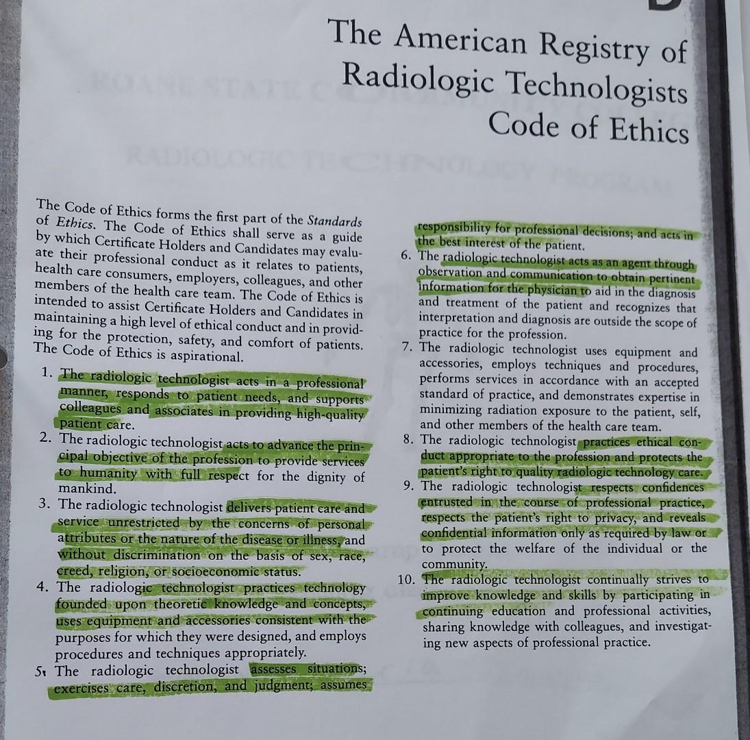 The American Registry of Radiologic Technologists | Chegg.com