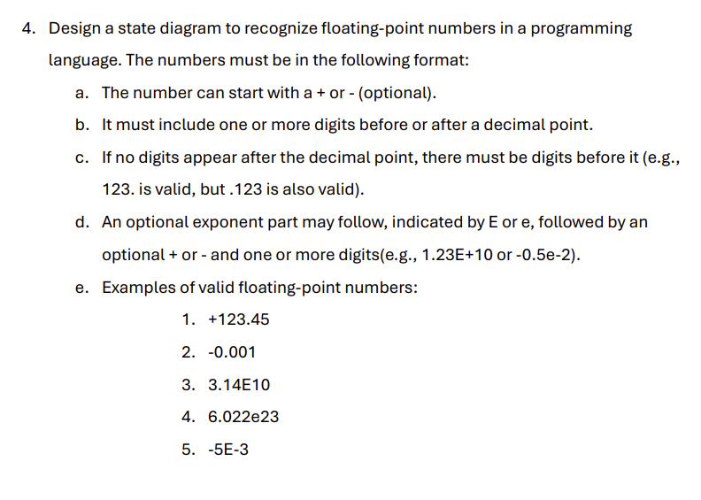 Solved Design a state diagram to recognize floating-point | Chegg.com