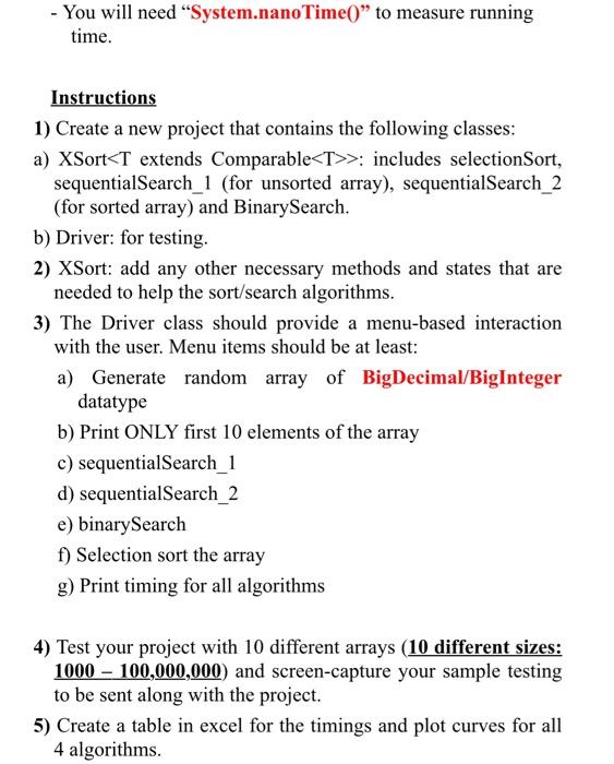 Solved - You will need "System.nanoTime()" to measure | Chegg.com