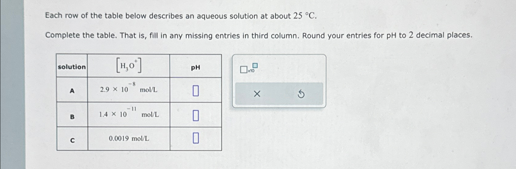 Solved Each row of the table below describes an aqueous | Chegg.com