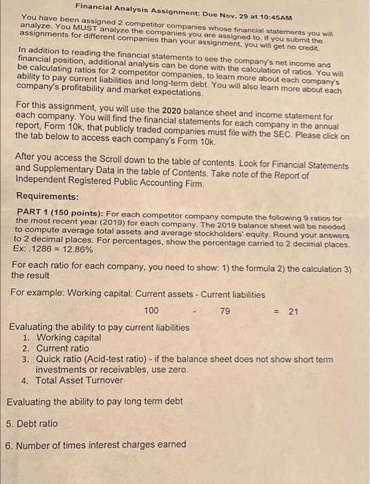 Financial Analysis Assignment: Duo Nov. 29 at 10:45AM | Chegg.com