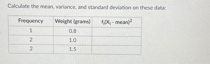Solved Calculate the mean, variance, and standard deviation | Chegg.com