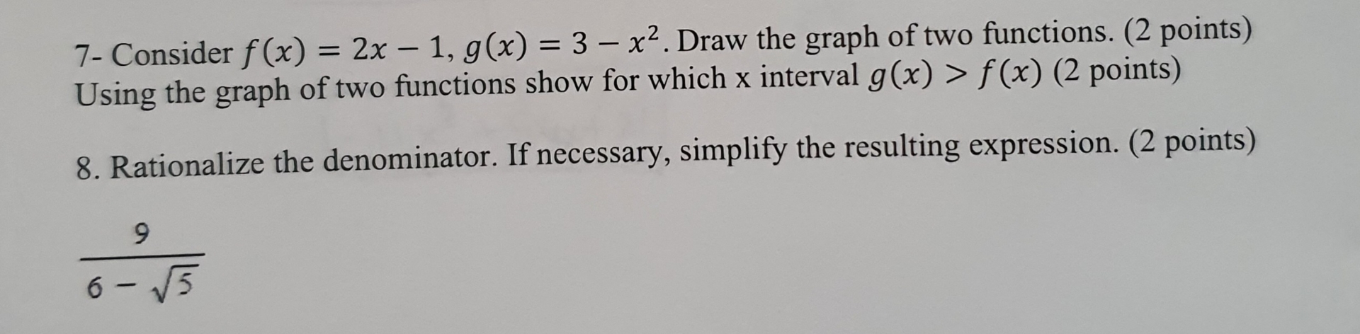 Solved 7- ﻿Consider f(x)=2x-1,g(x)=3-x2. ﻿Draw the graph of | Chegg.com