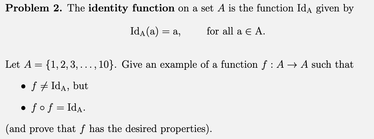 Solved The identity function on a set A ﻿is the function IdA | Chegg.com