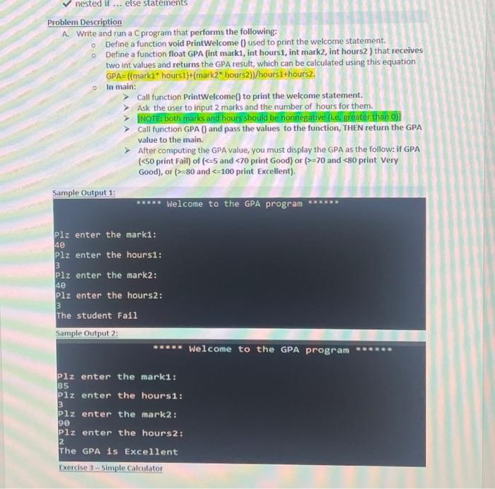 Solved nested if ... else statements Problem Description A. | Chegg.com