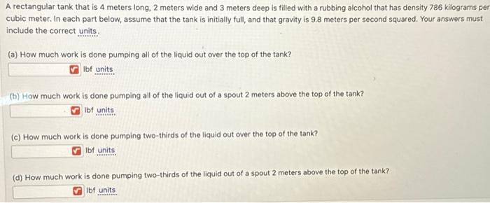 Solved A rectangular tank that is 4 meters long, 2 meters | Chegg.com