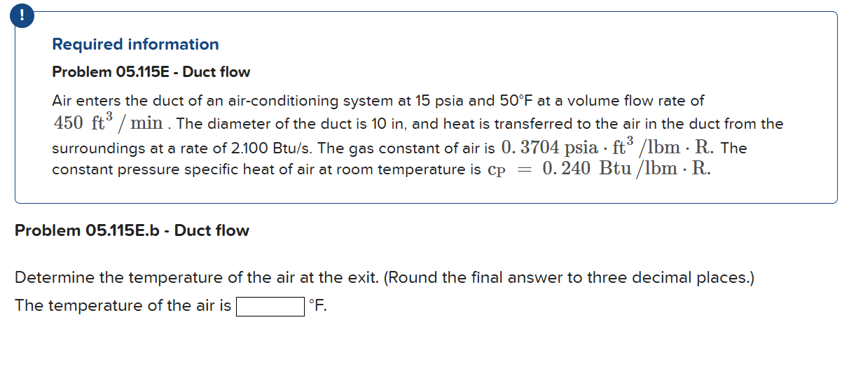 Solved Required informationProblem 05.115E - ﻿Duct flowAir | Chegg.com