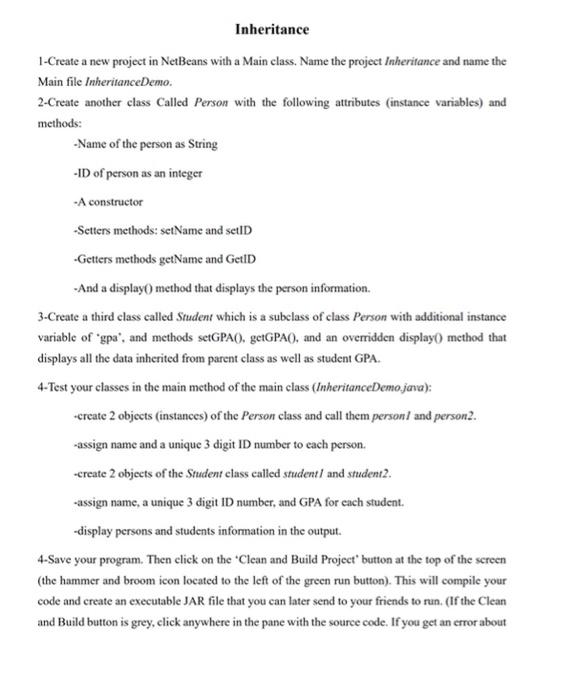 Solved Inheritance 1 Create A New Project In Netbeans With A
