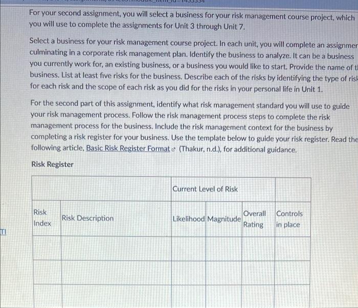 Solved For your second assignment, you will select a | Chegg.com