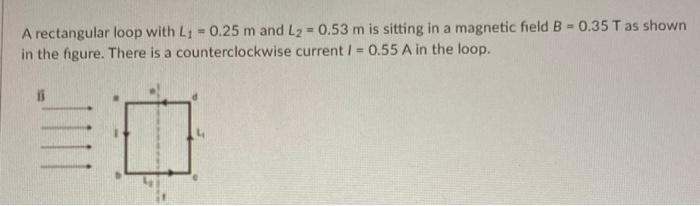 Solved A rectangular loop with L1 -0.25 m and L2 = 0.53 m is | Chegg.com